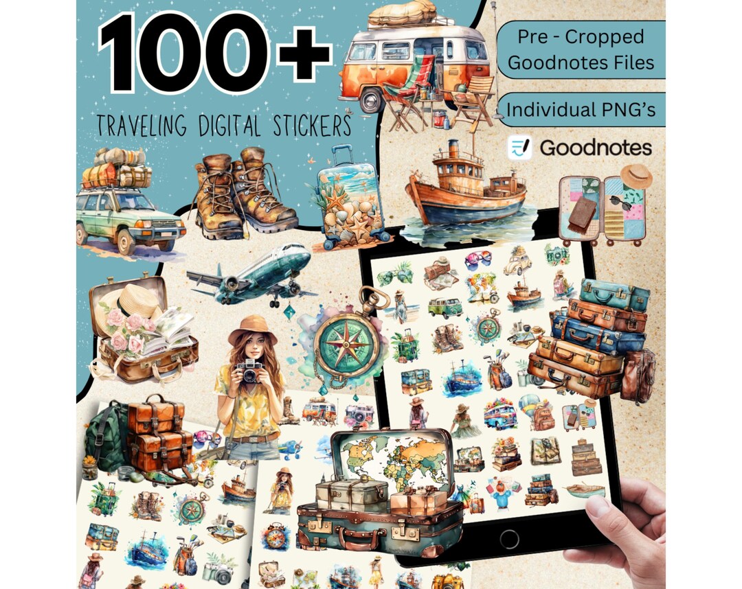100 + Traveling Digital Stickers, Travel Goodnotes Stickers, Pre ...