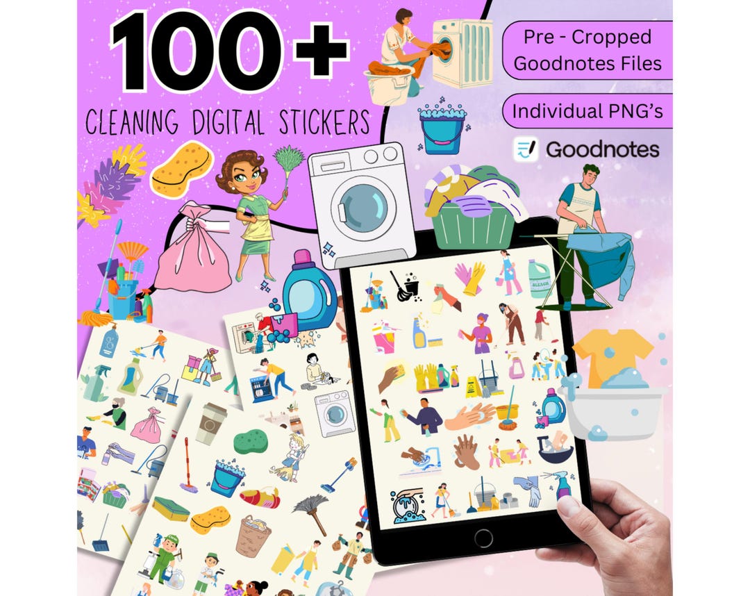 100+ Cleaning Digital Stickers Pack, House Chores Digital Stickers ...