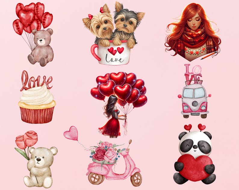 220 + Valentine's Day Digital Stickers Pack, Love Stickers, Pink ...
