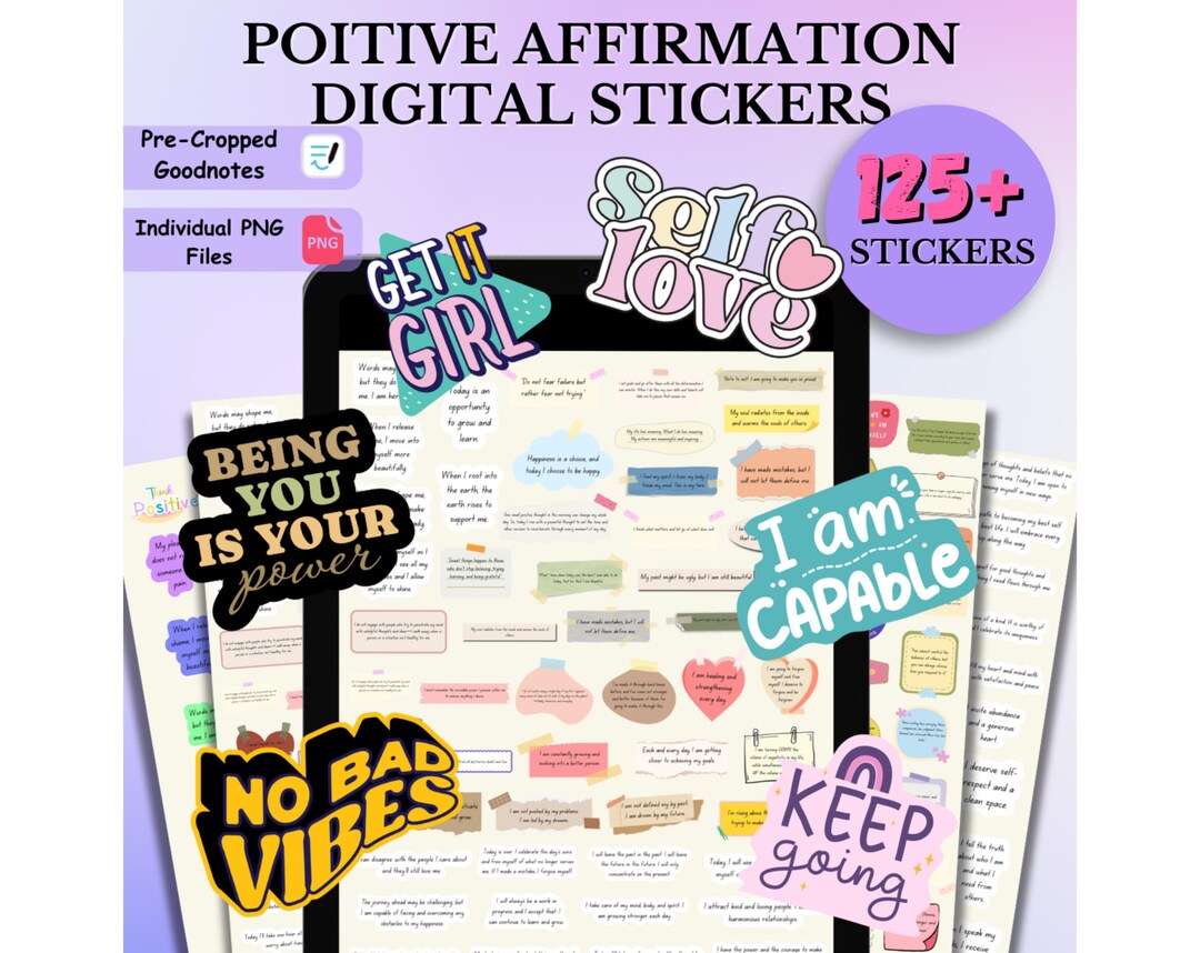 125 + Positive Affirmation Digital Stickers, Motivational Digital ...