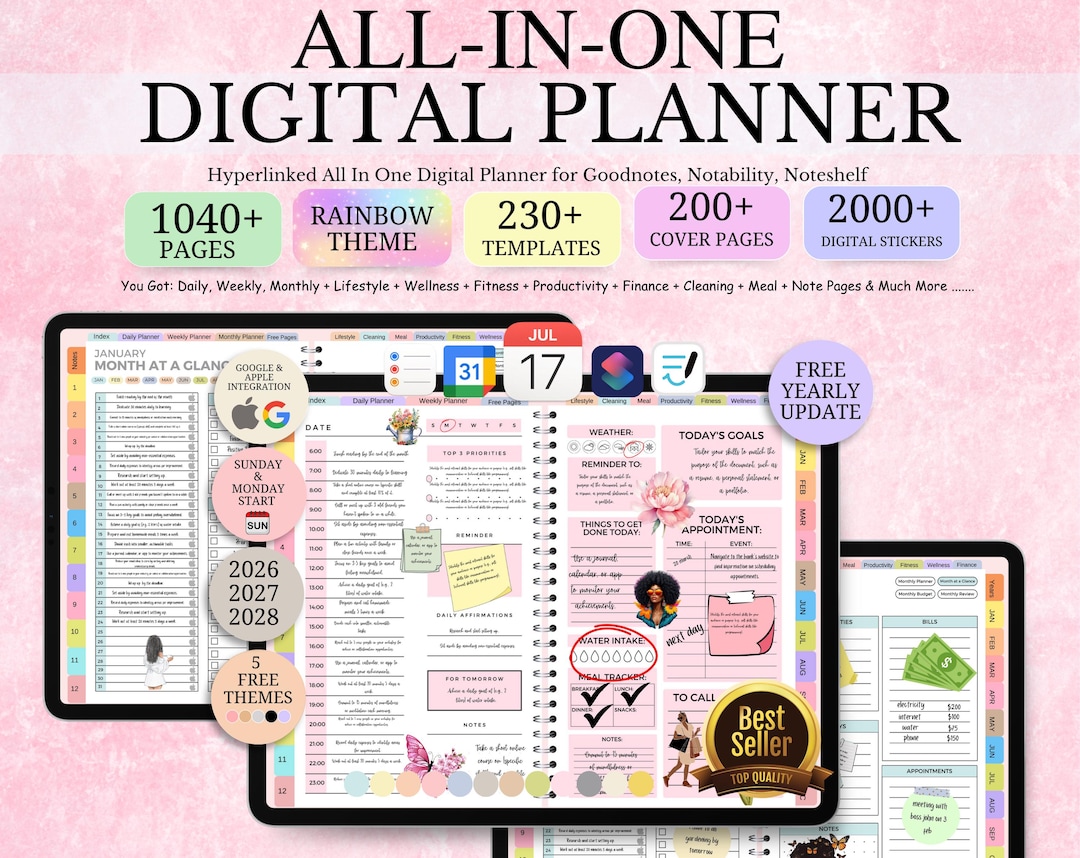 All-in-one Digital Planner 2026 2027 2028, Hyperlink Digital Planner ...