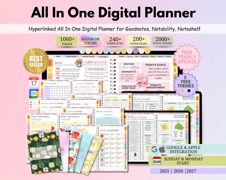 All-in-one Digital Planner 2026 2027 2028, Hyperlink Digital Planner ...