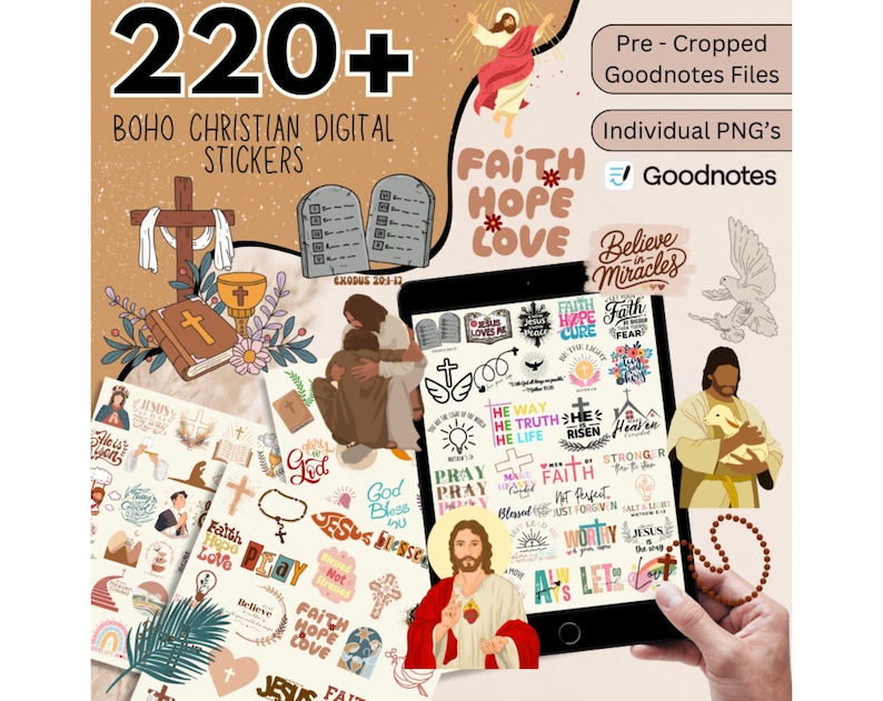 220 + Boho Christian Digital Stickers Pack, Faith Goodnotes Stickers ...