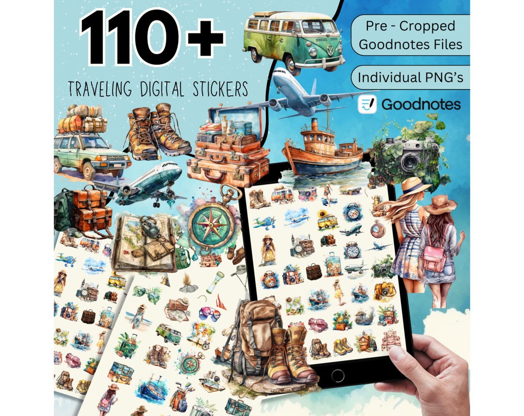 110 + Traveling Digital Stickers, Travel Goodnotes Stickers, Pre ...