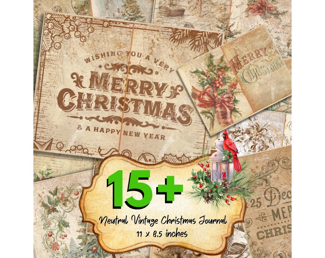 15 + Vintage Christmas Journal Paper, Vintage Merry Christmas Junk ...