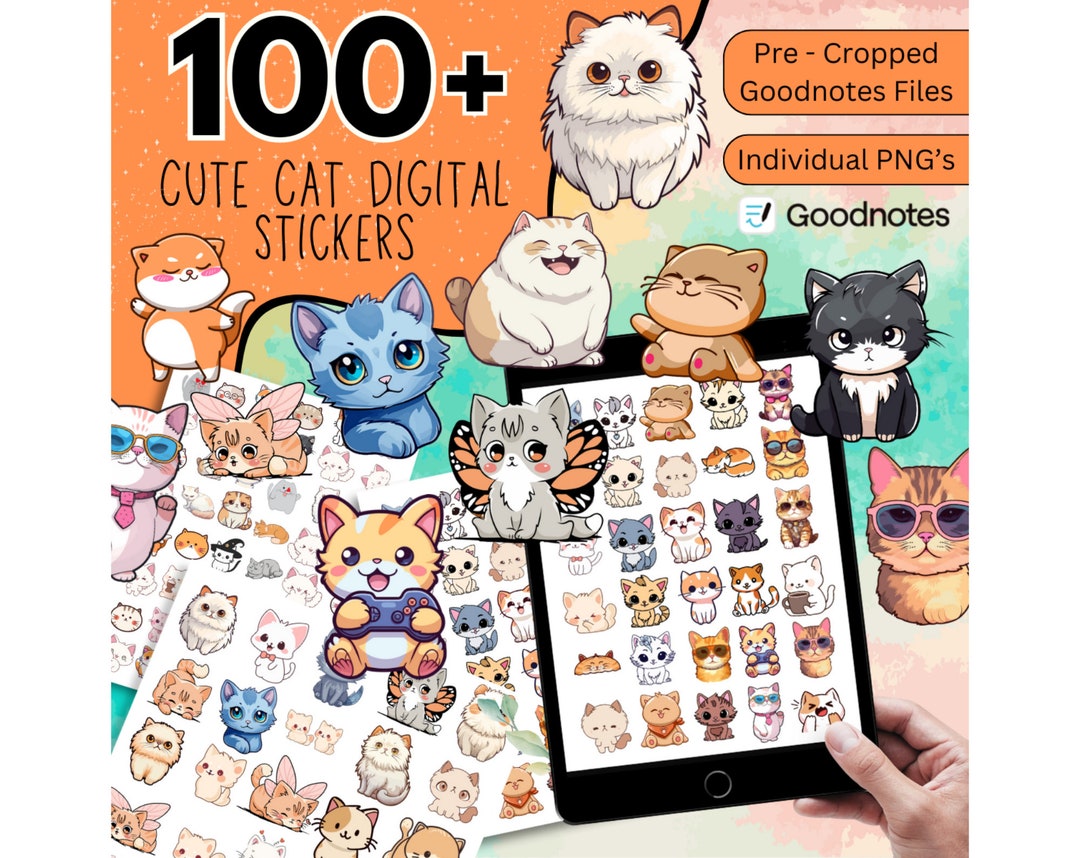 100 + Cute Cat Digital Stickers, Goodnotes Sticker, Cat Lover Stickers ...