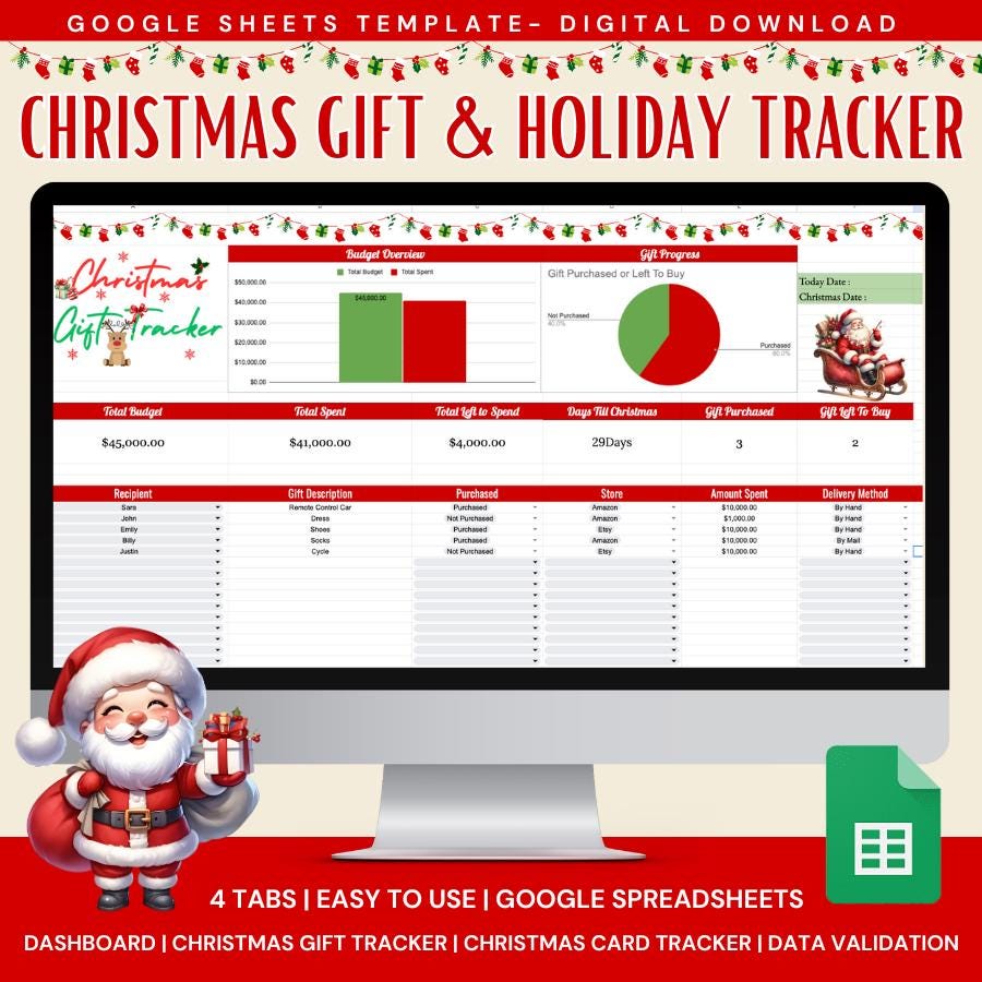 Christmas Gift Tracker, Holiday Card Tracker, Christmas Gift List ...