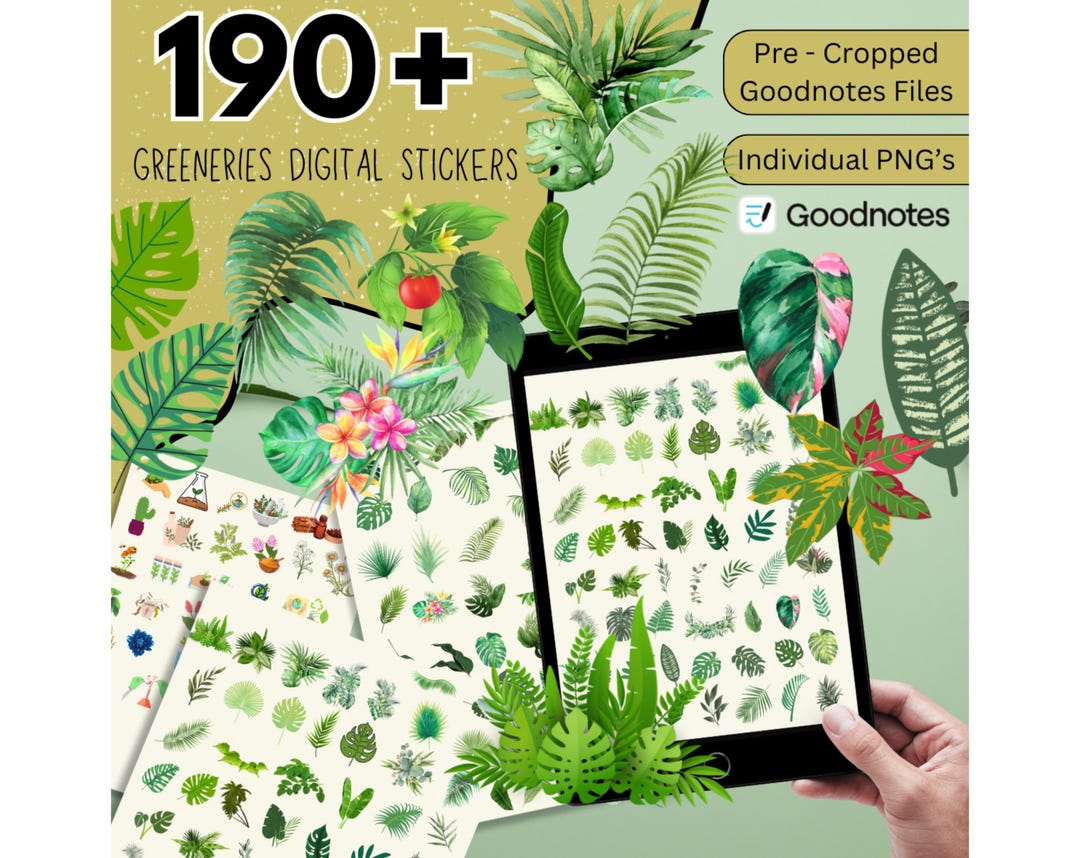 190 + Greeneries Digital Stickers, Digital Planner Stickers, Greenary ...