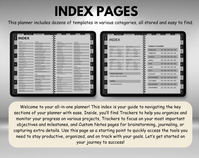 All in One Digital Planner 2026 - 2028, Dark Theme Hyperlink Digital ...