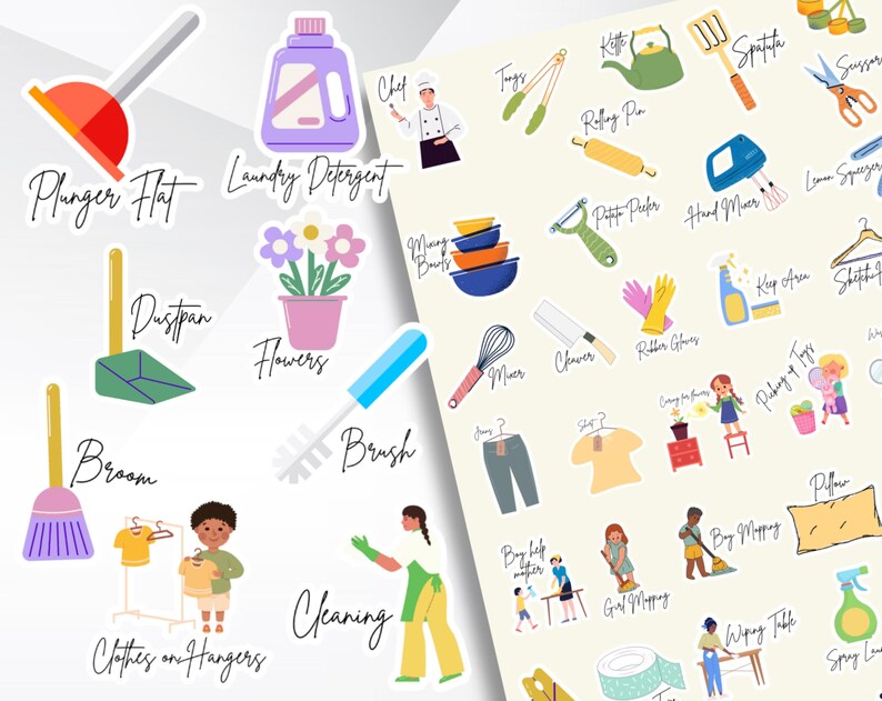 100 + House Chores Digital Stickers Pack, Household Chores Digital ...
