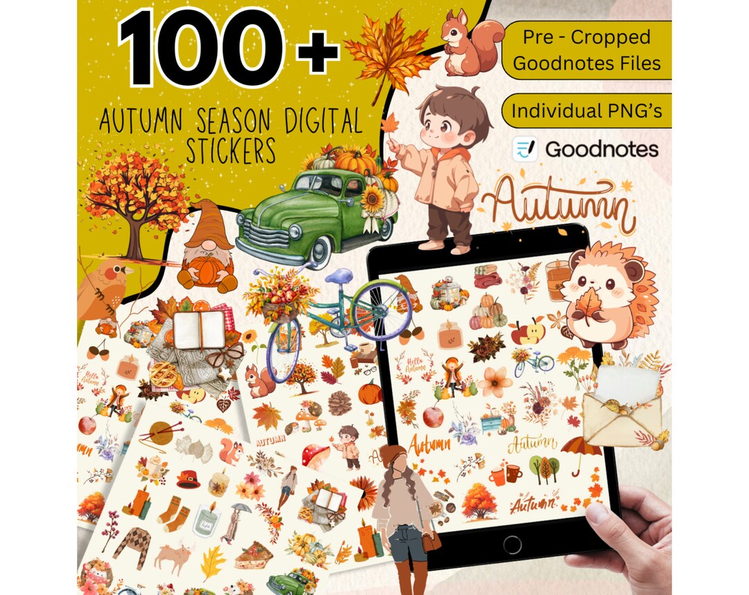 100+ Autumn Digital Stickers Pack, Goodnotes Stickers, Digital Planner ...