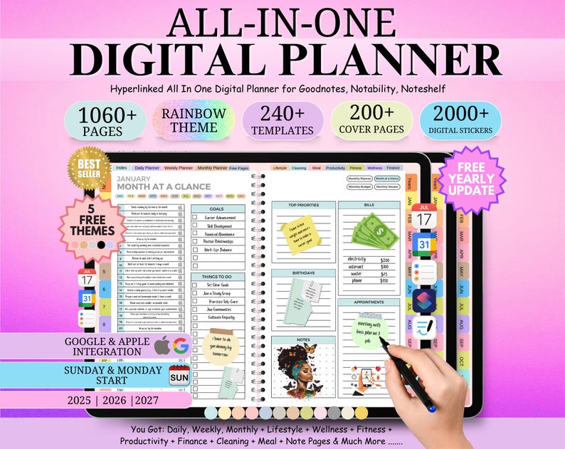 All-in-one Digital Planner 2026 2027 2028, Hyperlink Digital Planner ...