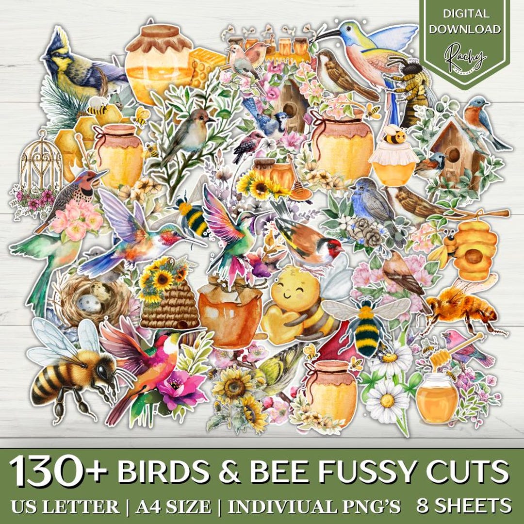 130 + Bird & Bees Fussy Cuts, Junk Journal Kit, Spring Fussy Cuts, Bird ...