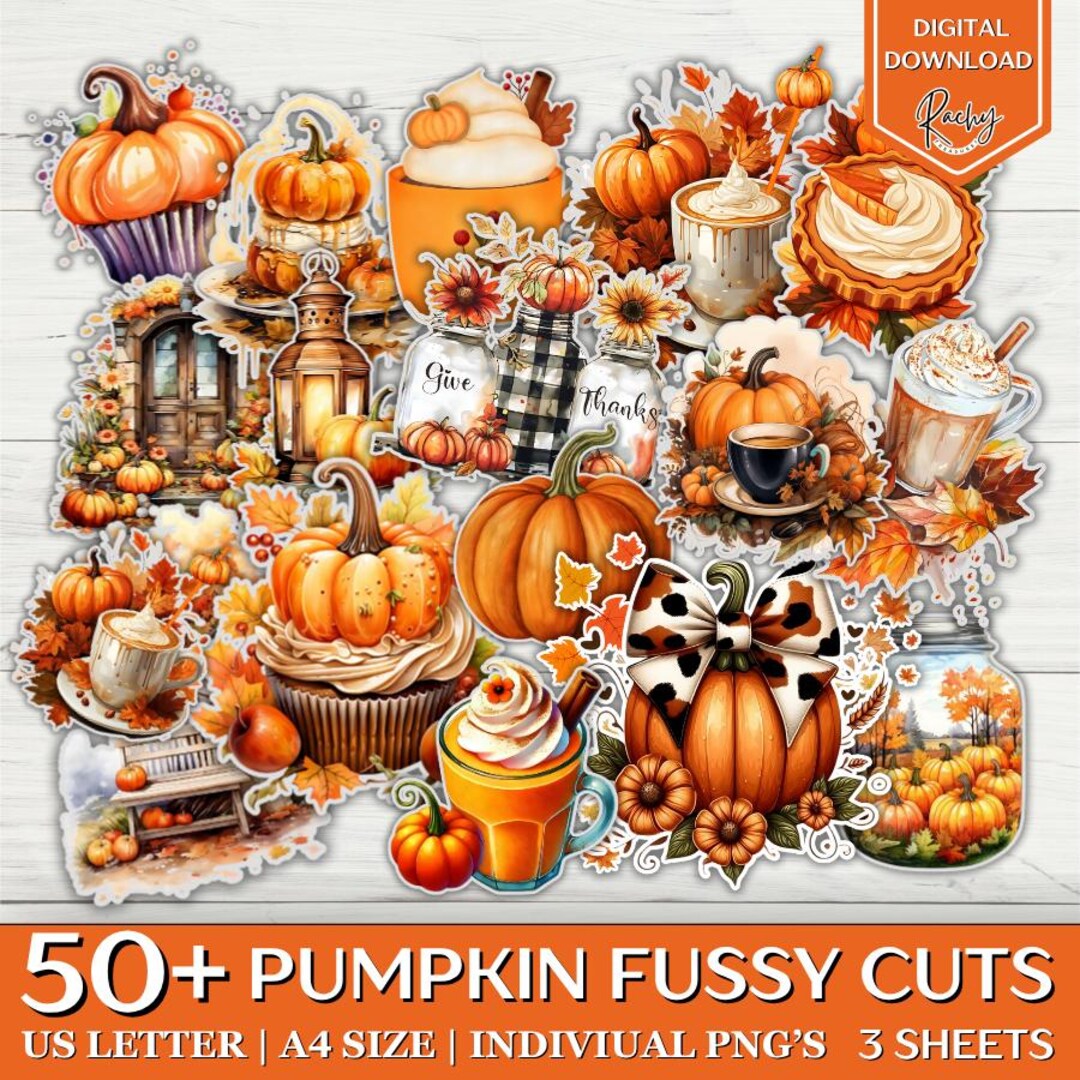 50 + Pumpkin Fussy Cuts Bundle, Autumn Season Fussy Cuts, Floral Fussy ...