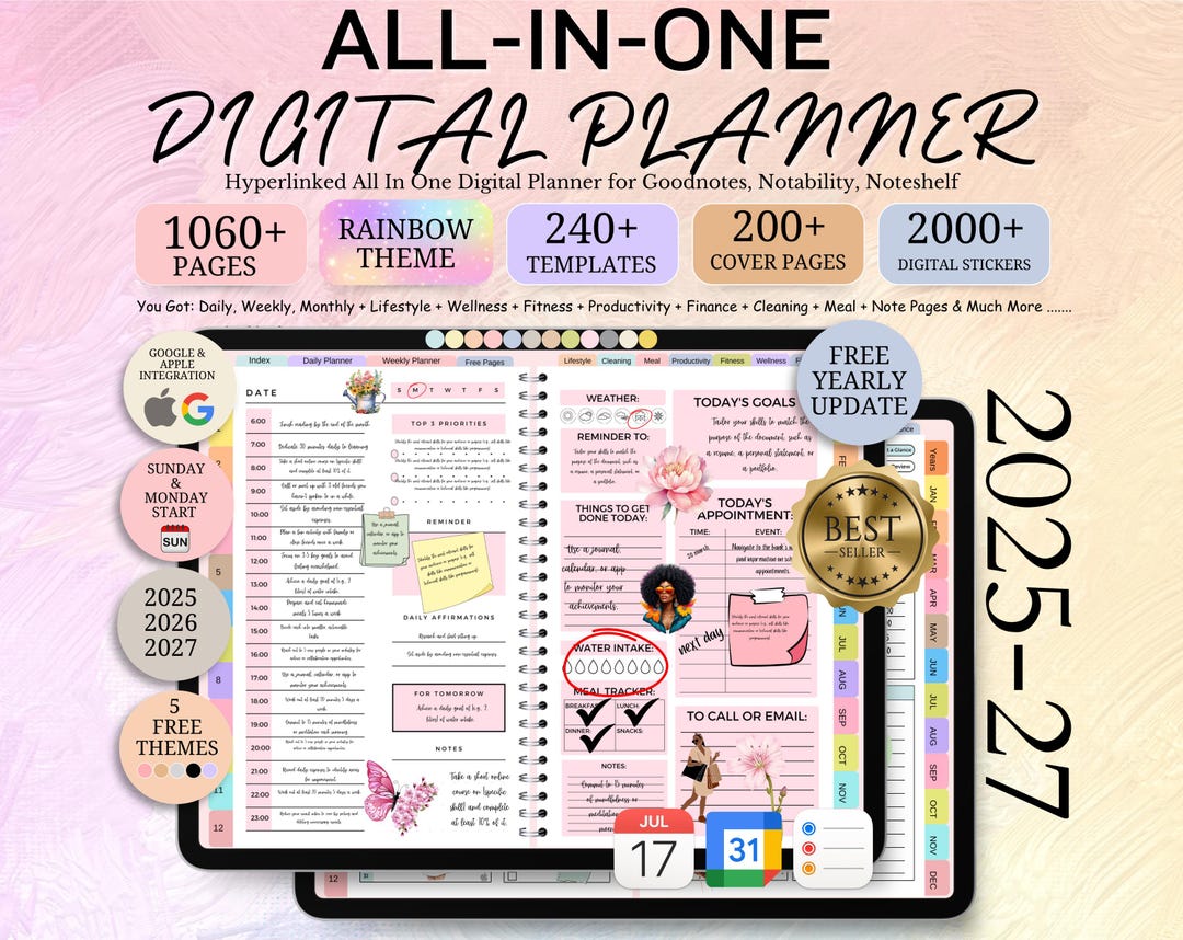 All-in-one Digital Planner 2026 2027 2028, Hyperlink Digital Planner ...