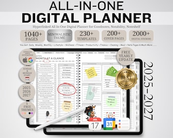 Minimal Digital Planner 2025 2026 2027, Hyperlink Digital Planner ...