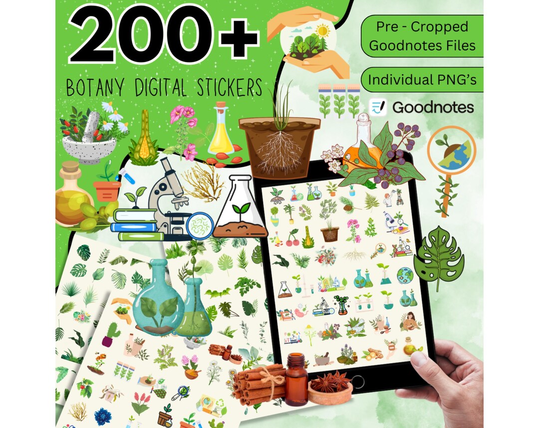 200 + Botany Digital Stickers Pack, Botanical Digital Stickers ...