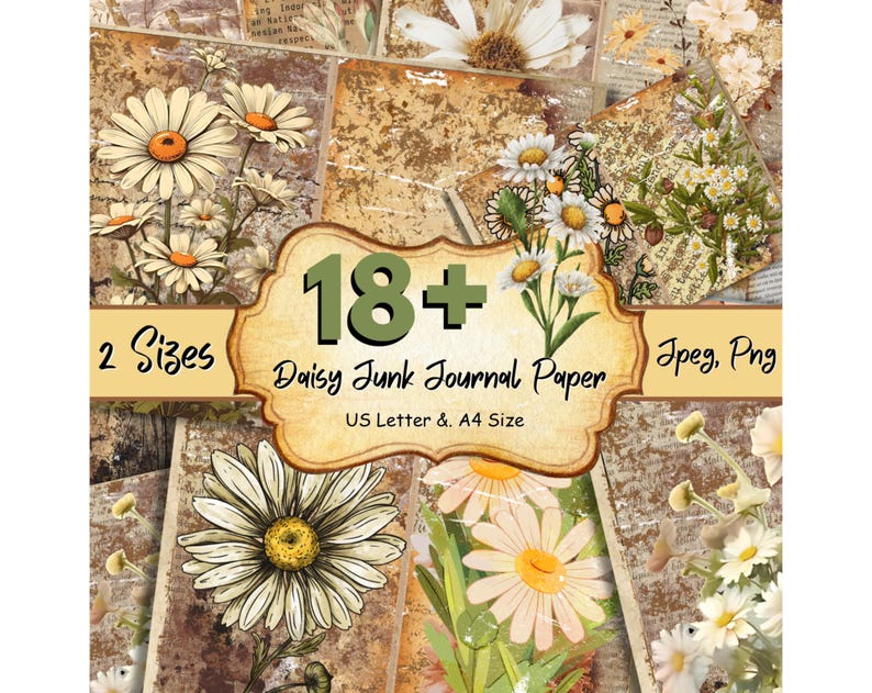 18 + Daisy Junk Journal Pages, Printable Journal Paper, Daisy Ephemera ...