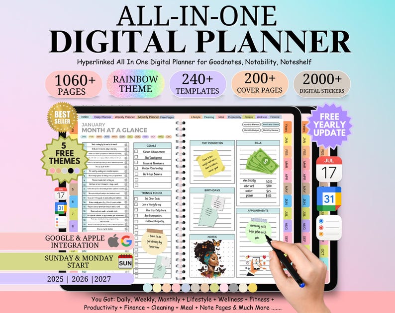 All-in-one Digital Planner 2026 2027 2028, Hyperlink Digital Planner ...
