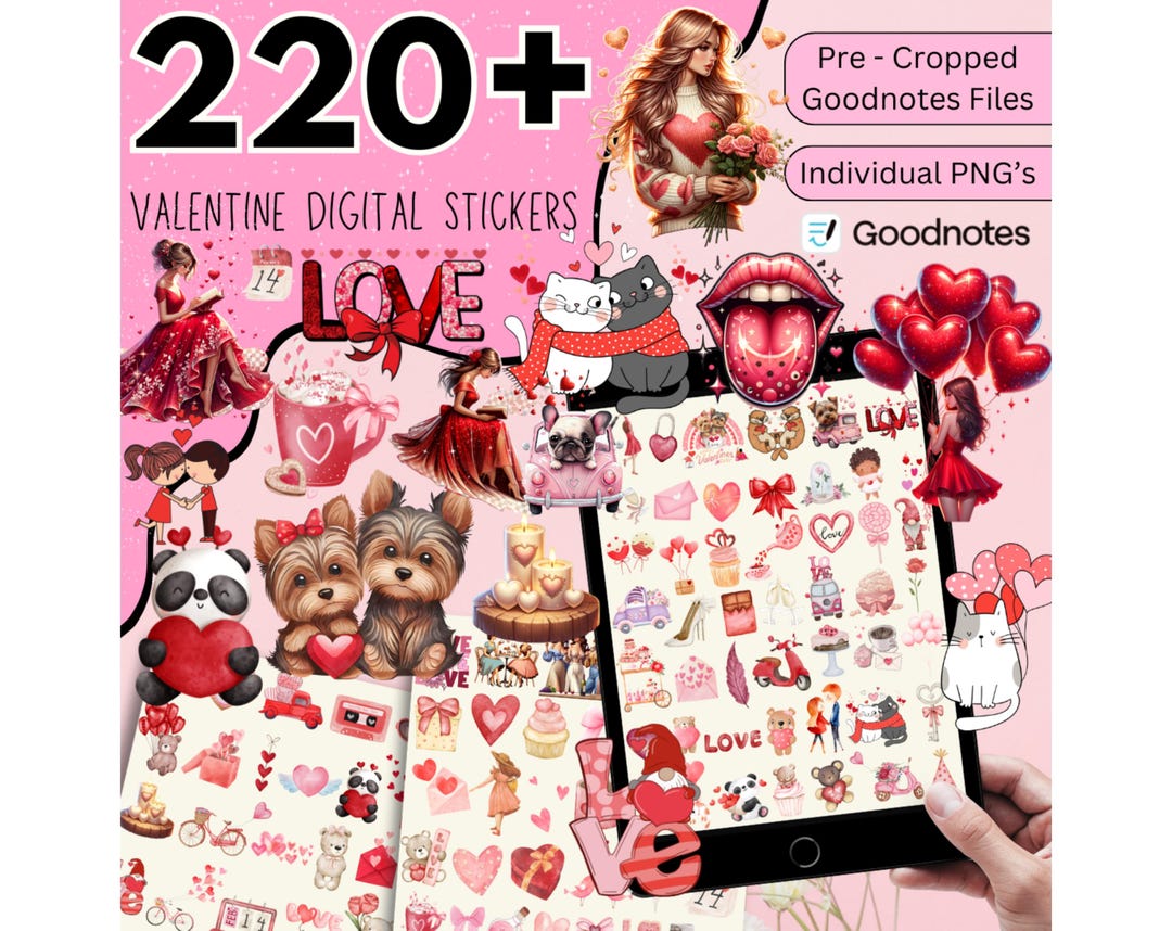 220 + Valentine's Day Digital Stickers Pack, Love Stickers, Pink ...