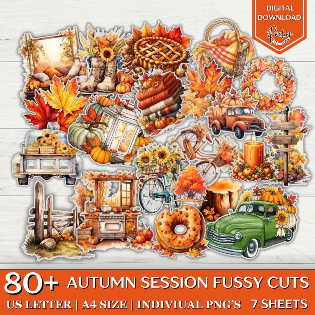 80+ Autumn Fussy Cuts Bundle, Fall Season Fussy Cuts, Printable Autumn ...