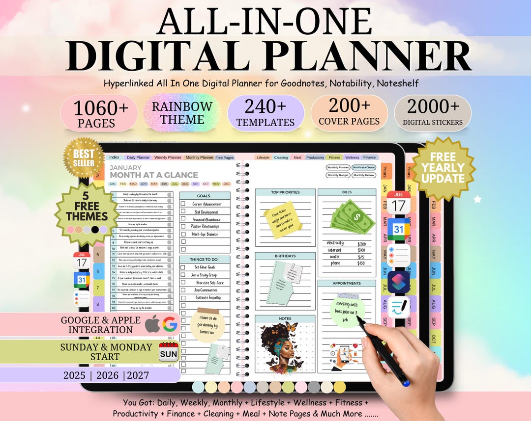 All-in-one Digital Planner 2025 2026 2027, Hyperlink Digital Planner ...