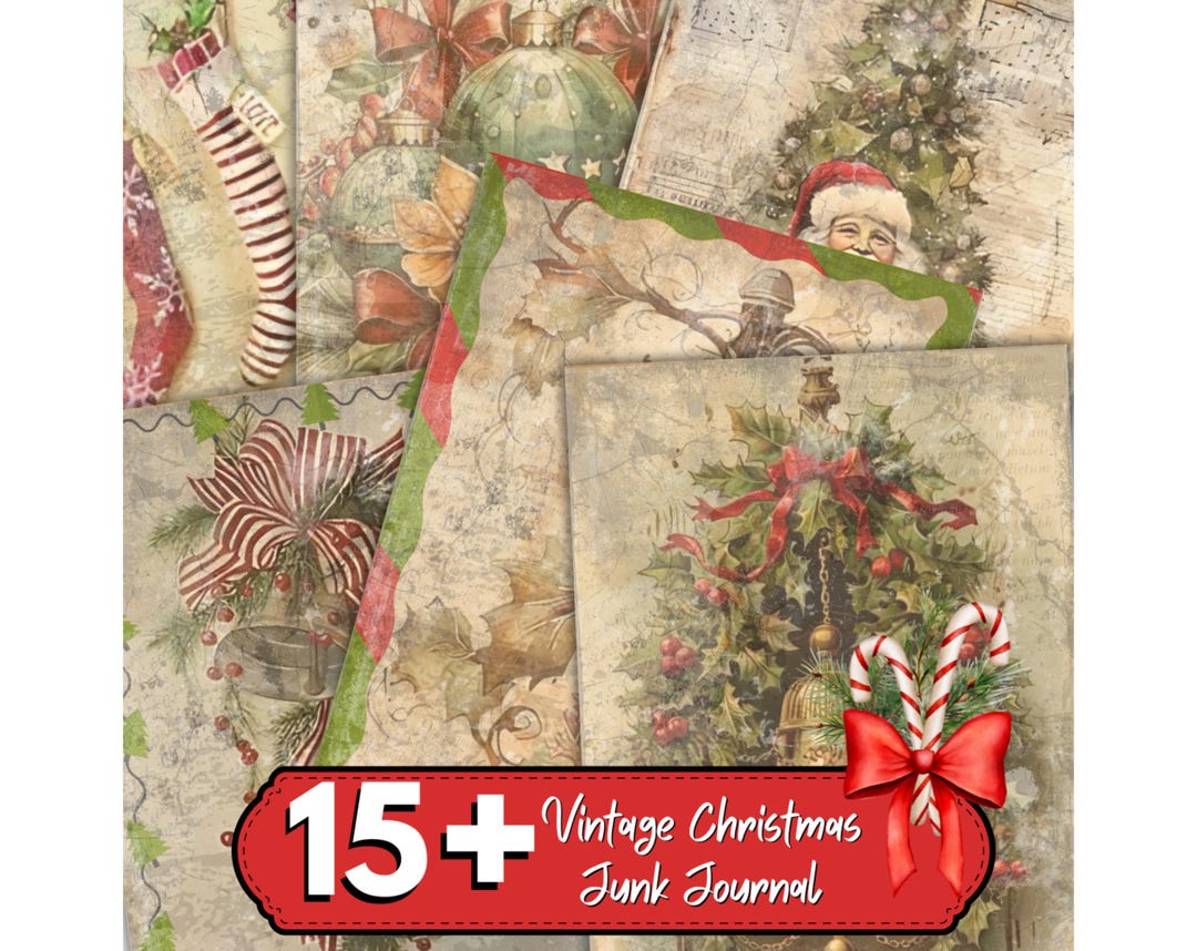 15 + Vintage Christmas Junk Journal Paper, Santa Claus Pages, Printable ...