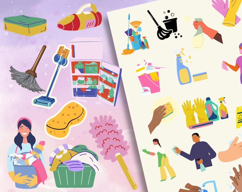 100+ Cleaning Digital Stickers Pack, House Chores Digital Stickers ...