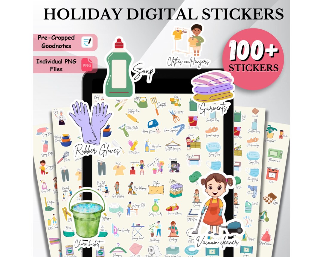 100 + House Chores Digital Stickers Pack, Household Chores Digital ...