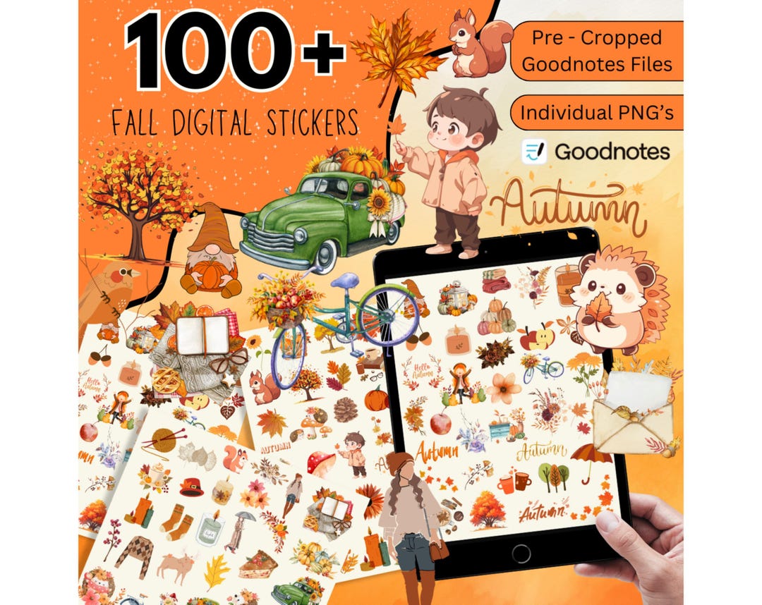 100 + Fall Digital Stickers, Autumn Digital Stickers, Goodnotes ...