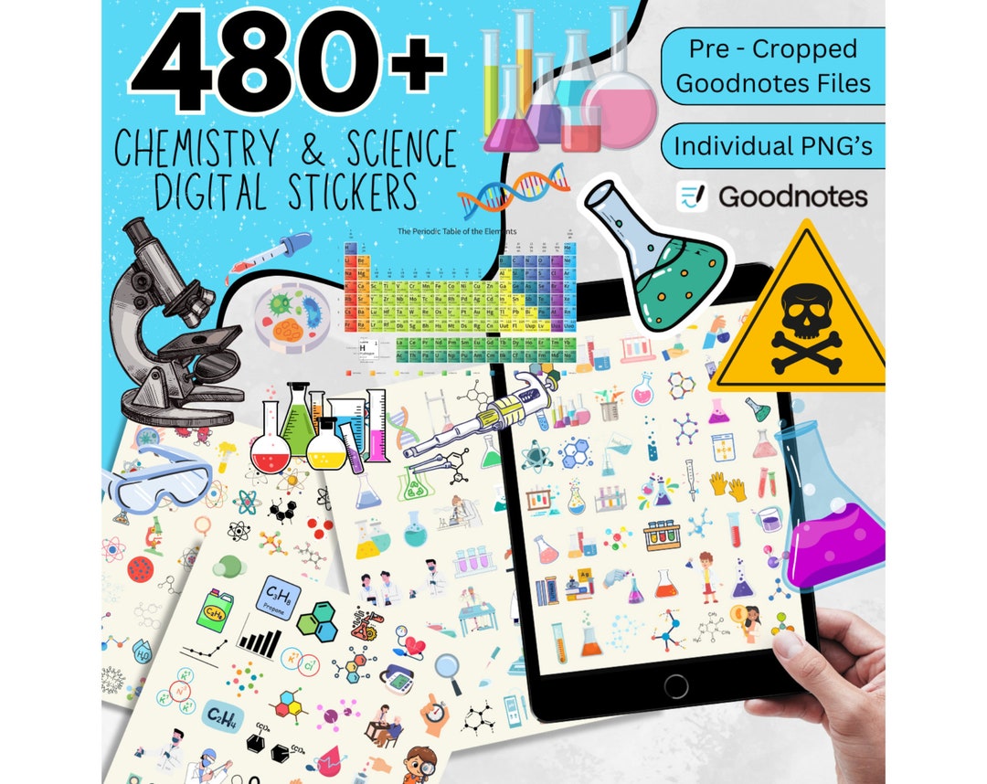 480 + Chemistry and Science Digital Stickers, Goodnotes Stickers ...