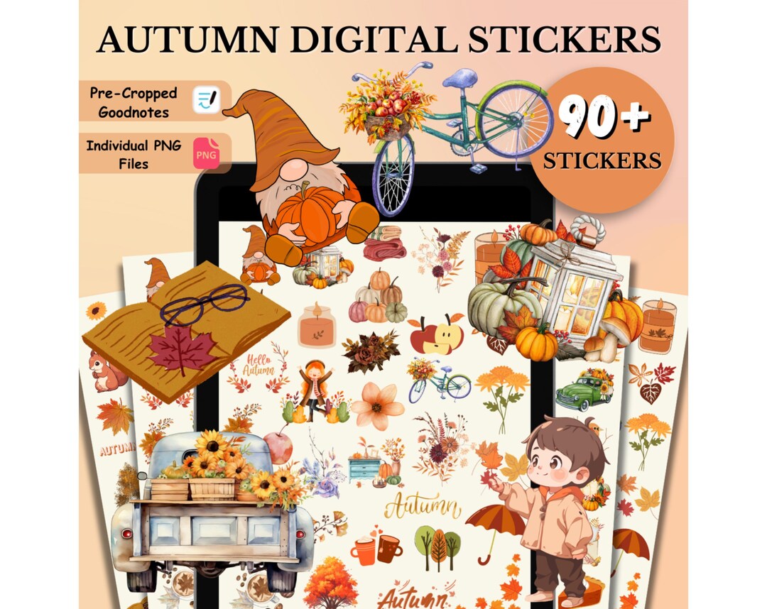 90+ Autumn Digital Stickers Pack, Goodnotes Stickers, Digital Planner ...