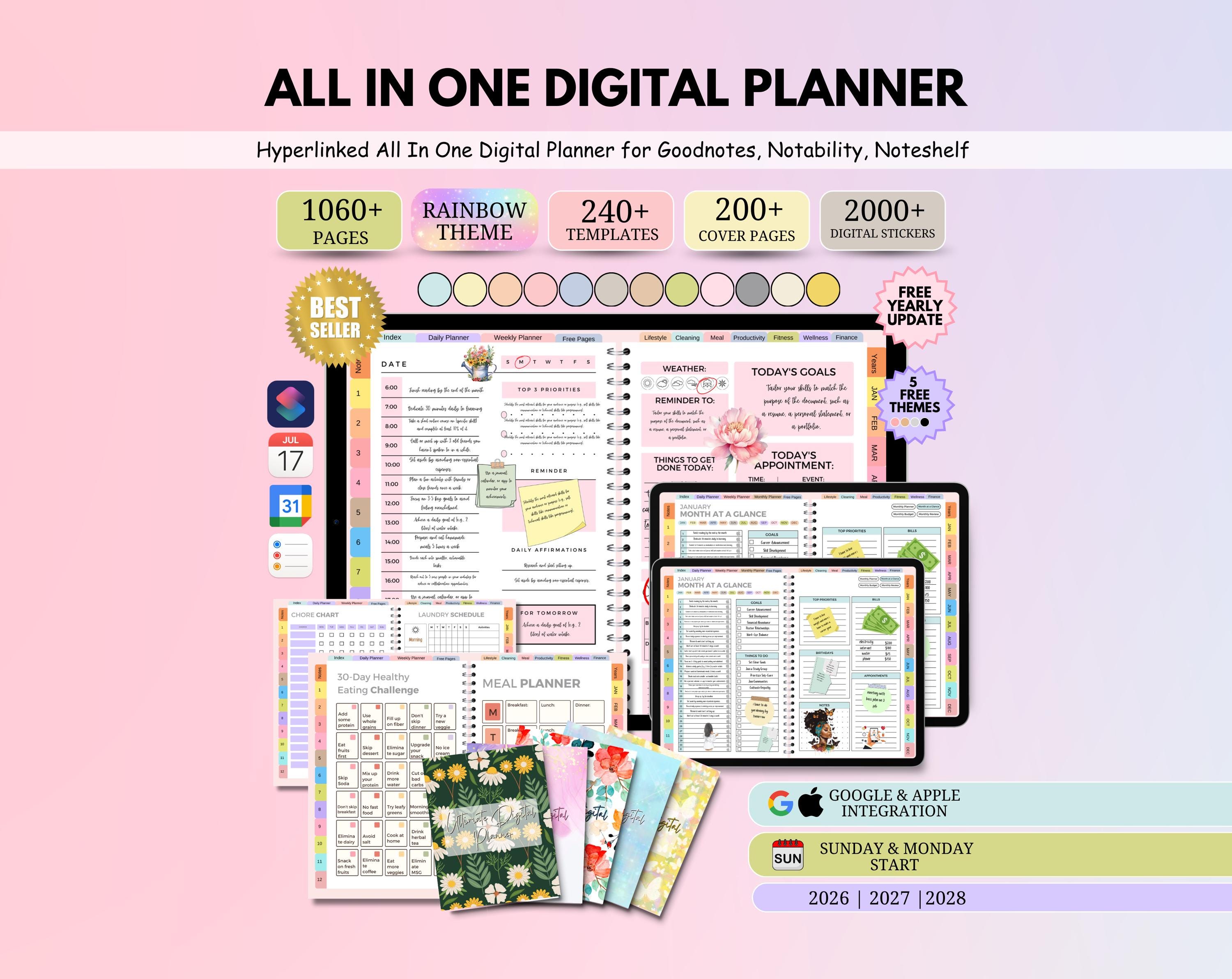 All-in-one Digital Planner 2026 2027 2028, Hyperlink Digital Planner ...