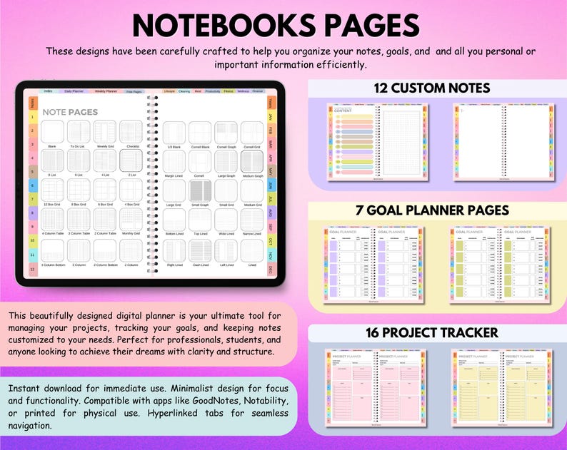 All-in-one Digital Planner 2026 2027 2028, Hyperlink Digital Planner ...