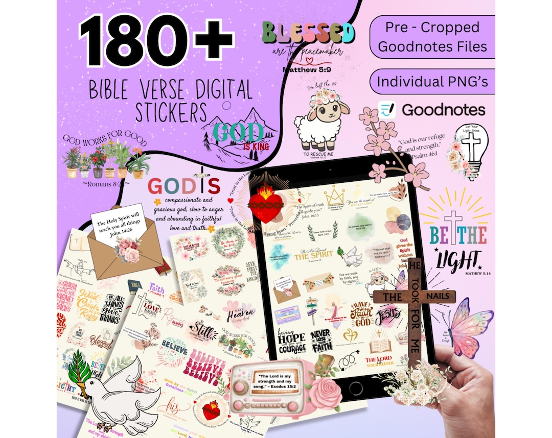 180 + Bible Verse Digital Stickers Pack, Bible Study Digital Stickers ...