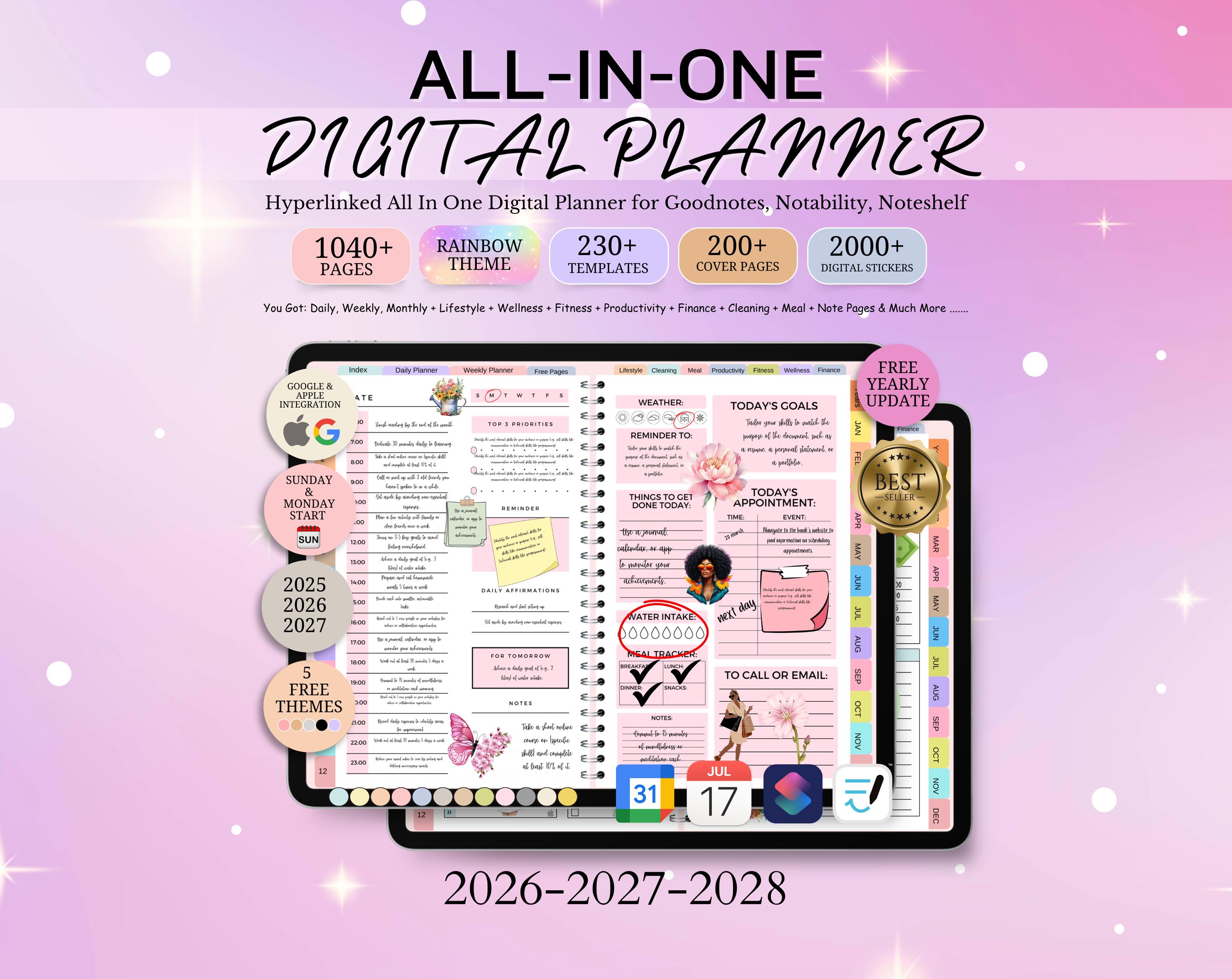 All-in-one Digital Planner 2026 2027 2028, Hyperlink Digital Planner ...