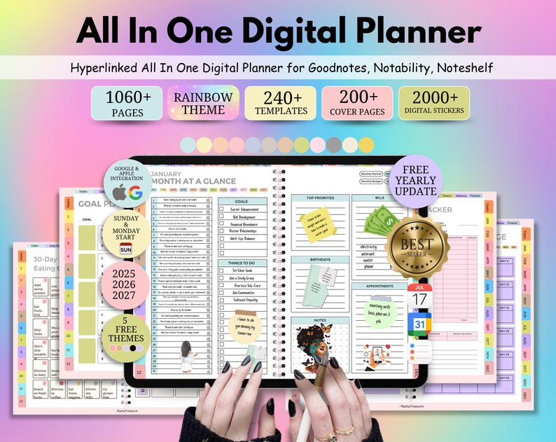 All-in-one Digital Planner 2026 2027 2028, Hyperlink Digital Planner ...