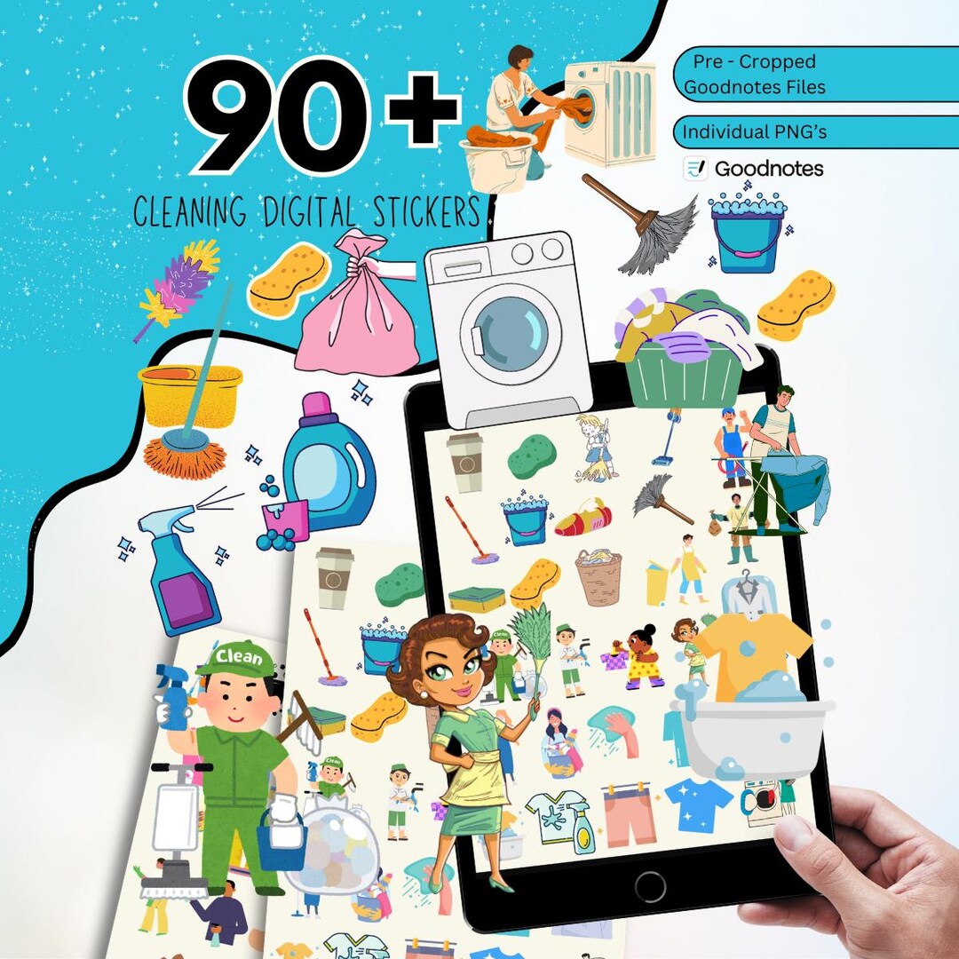 100+ Cleaning Digital Stickers Pack, House Chores Digital Stickers ...