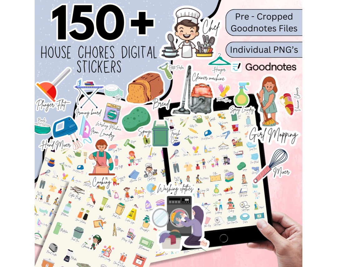 150 + House Chores Digital Stickers Pack, Household Chores Digital ...