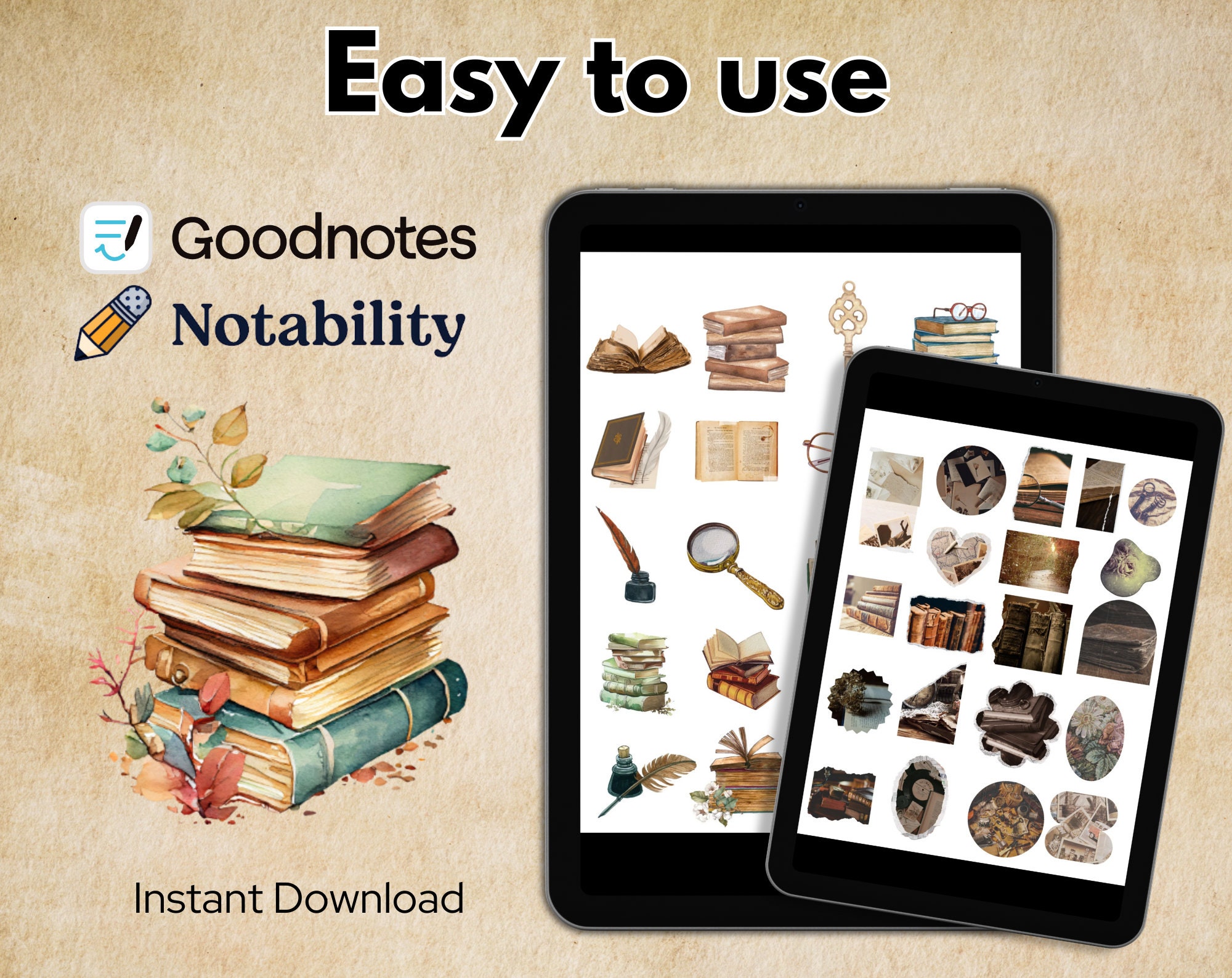 185 + Vintage Bookish Digital Stickers, Vintage Style Book Lover ...