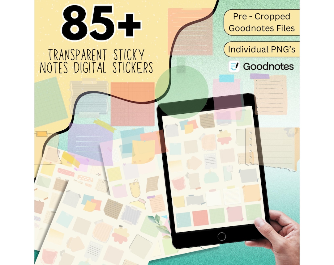 85 + Transparent Sticky Notes Digital Stickers Pack, Time Blocking ...