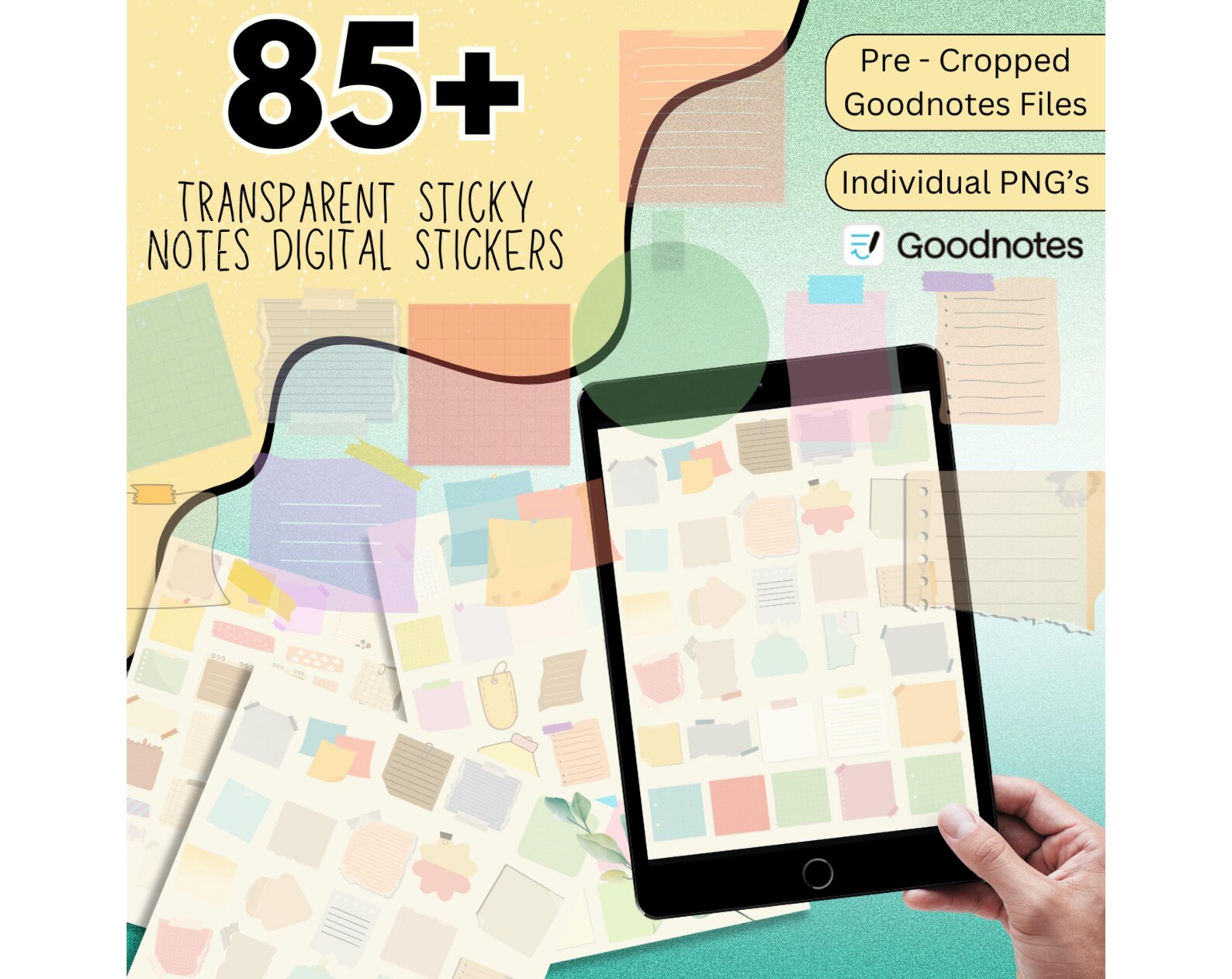 85 + Transparent Sticky Notes Digital Stickers Pack, Time Blocking ...