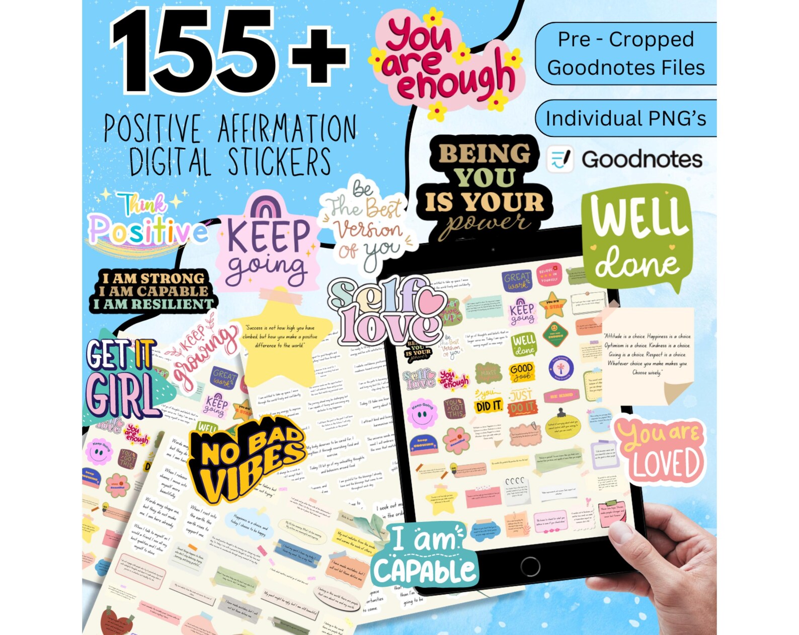 155 + Positive Affirmation Digital Stickers, Motivational Digital ...