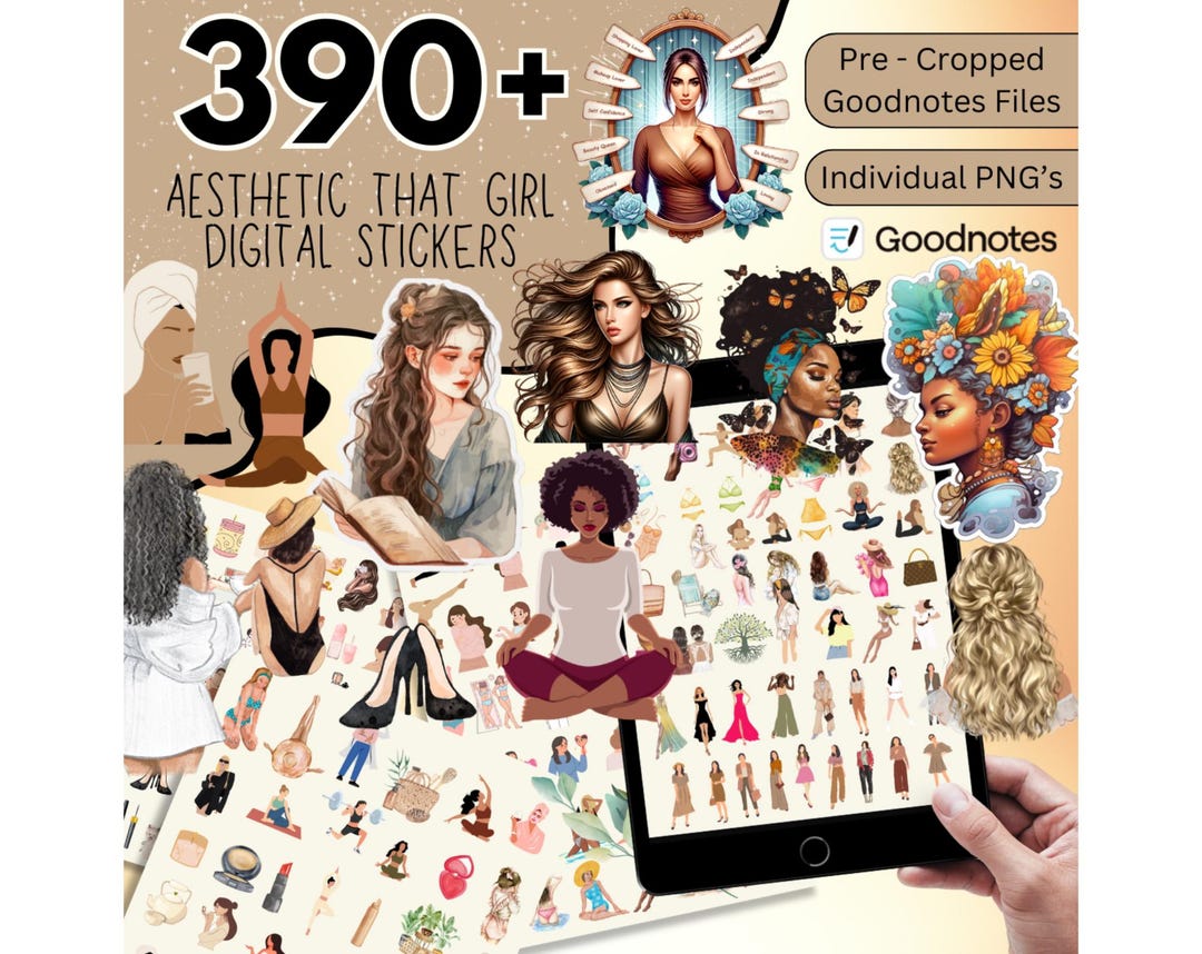 390 + Aesthetic Girl Digital Stickers Pack, Goodnotes Stickers, Planner ...
