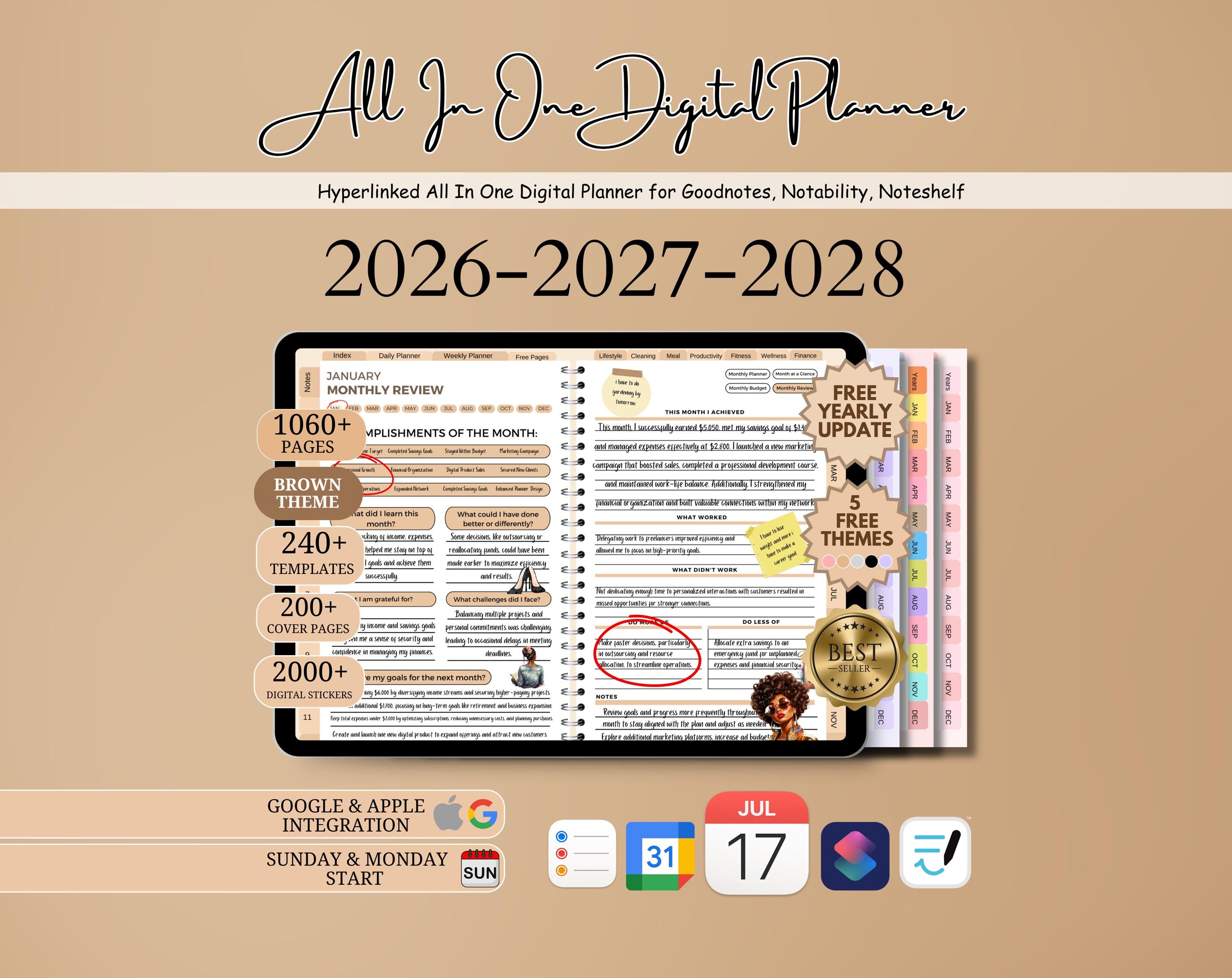 All-in-one Digital Planner 2026 2027 2028, Hyperlink Digital Planner ...