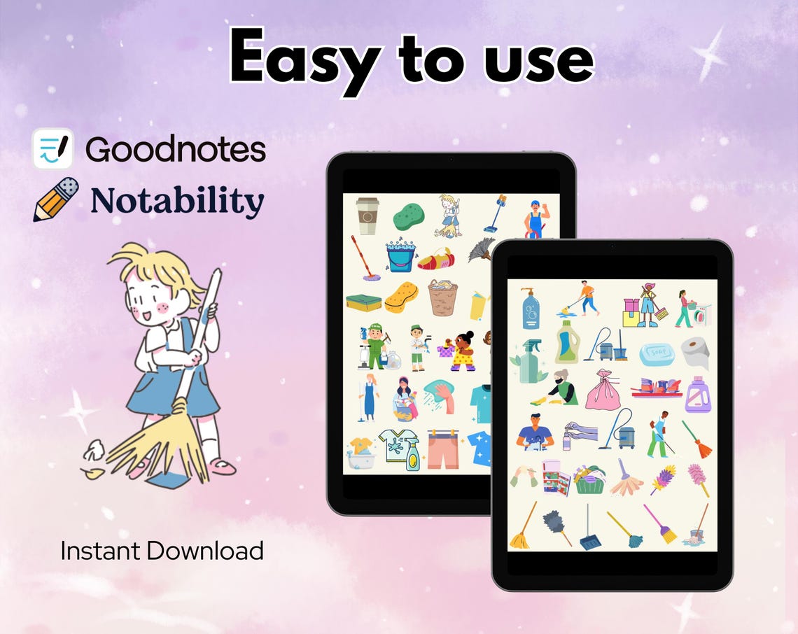 100+ Cleaning Digital Stickers Pack, House Chores Digital Stickers ...