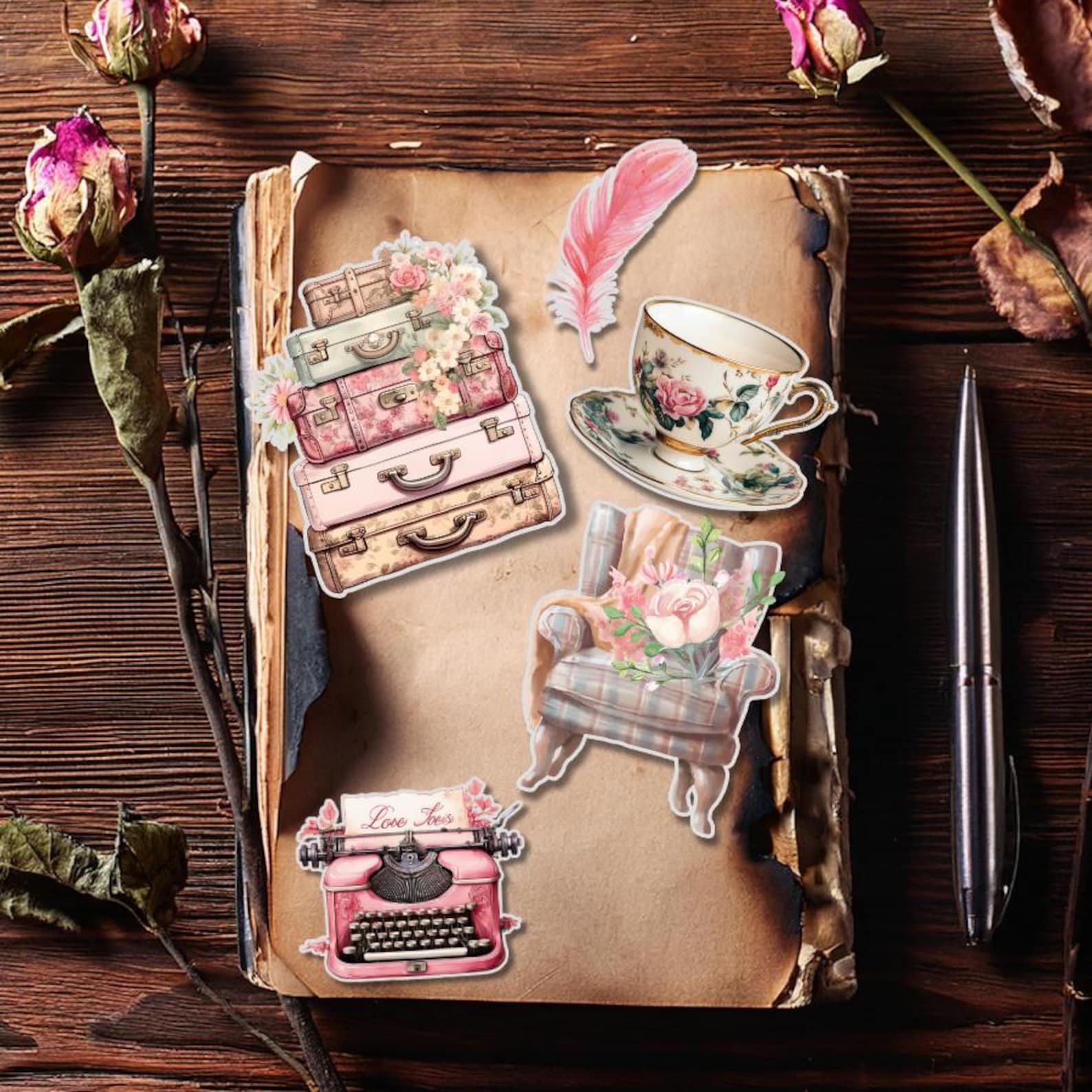 85 + Shabby Chic Fussy Cuts, Junk Journal Supplies, Pink Rose Junk ...