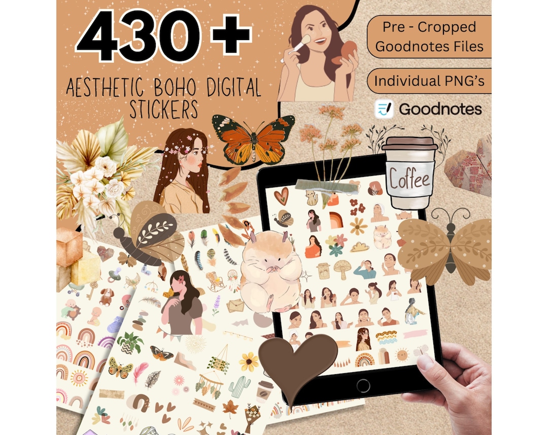 430 + Aesthetic Boho Digital Stickers Pack, Aesthetic Digital Stickers ...