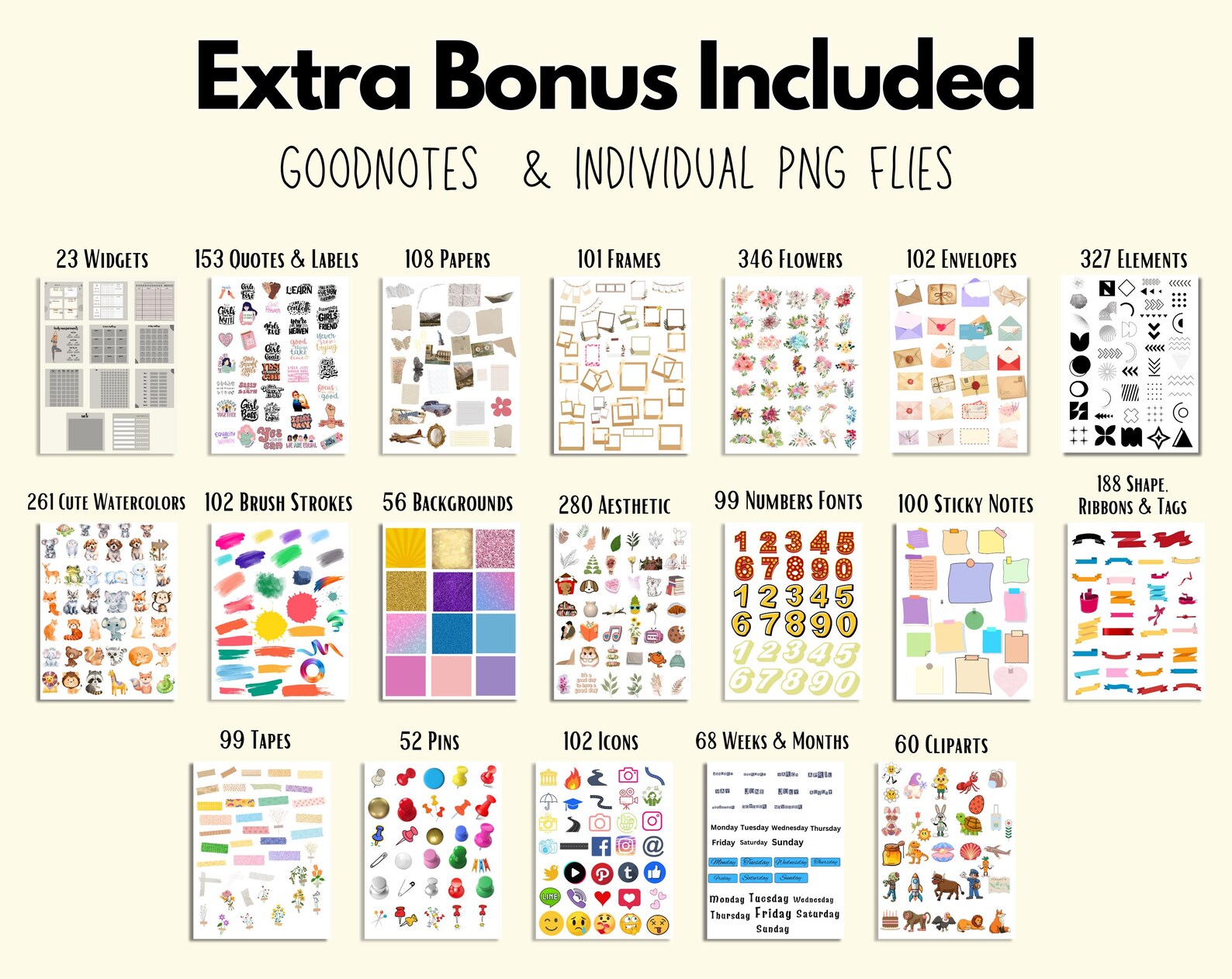 85 + Transparent Sticky Notes Digital Stickers Pack, Time Blocking ...
