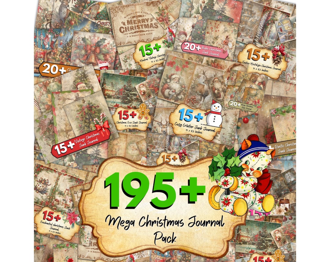 195 + Christmas Junk Journal Paper Bundle, Santa Journal Paper ...